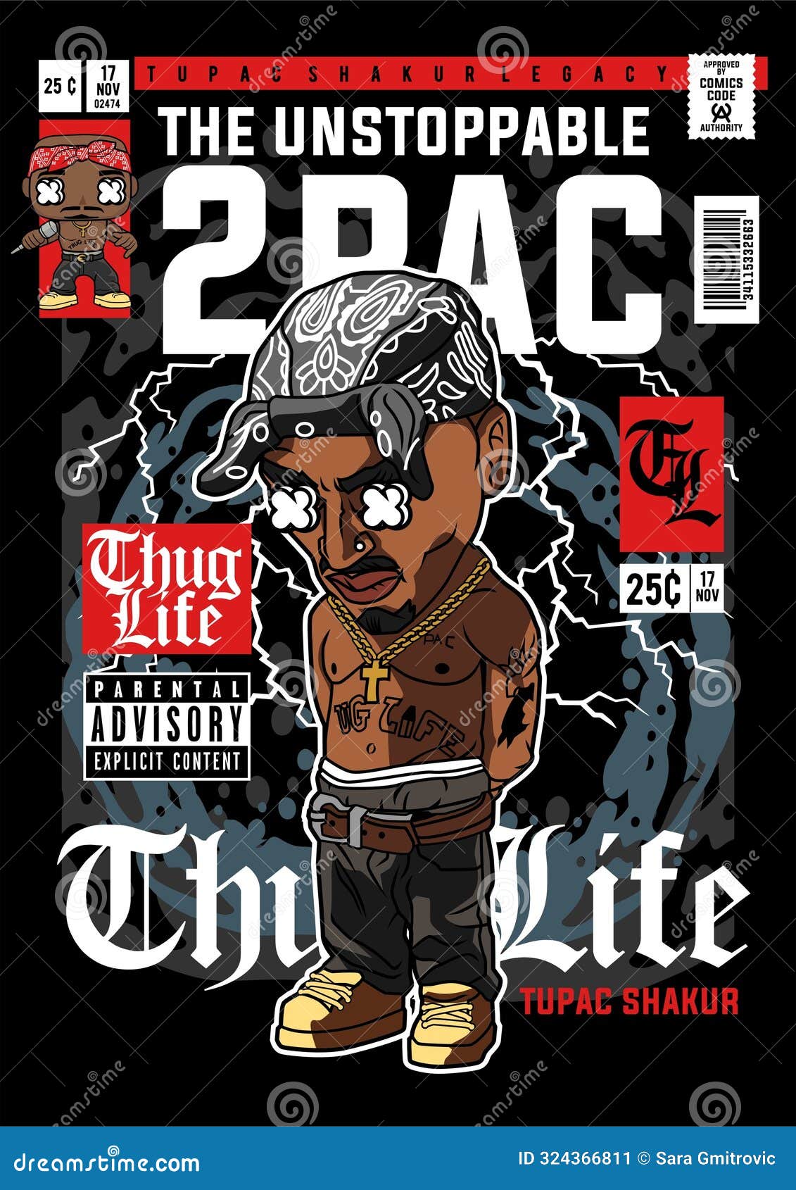 Tupac stock illustration. Illustration of games, face - 324366811