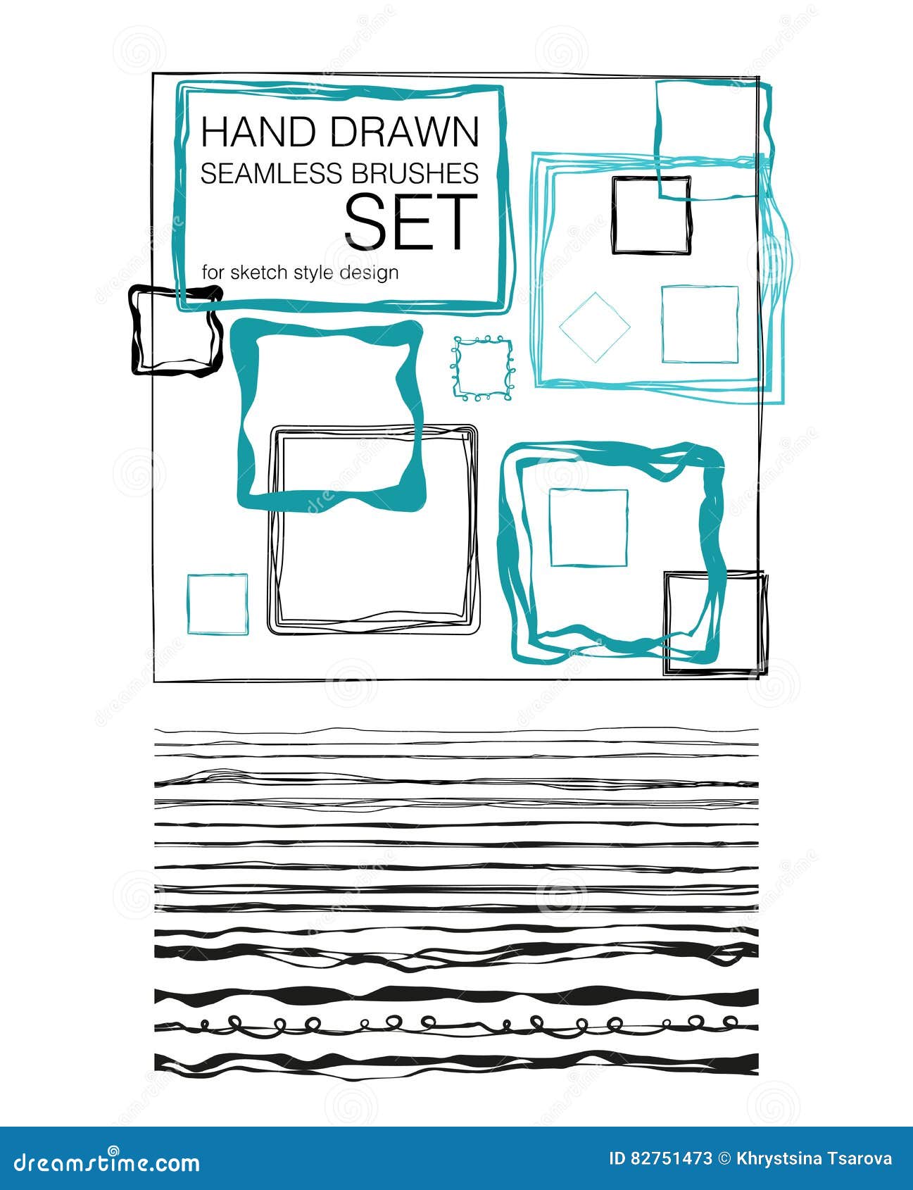 Clip Art Seamless Artistic Brushes Set. Rectangles and Lines Stock ...