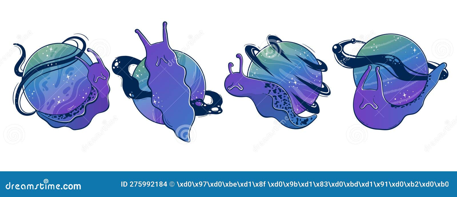 Clipart Collection with Mystical Slug Snails with a Space Planet ...