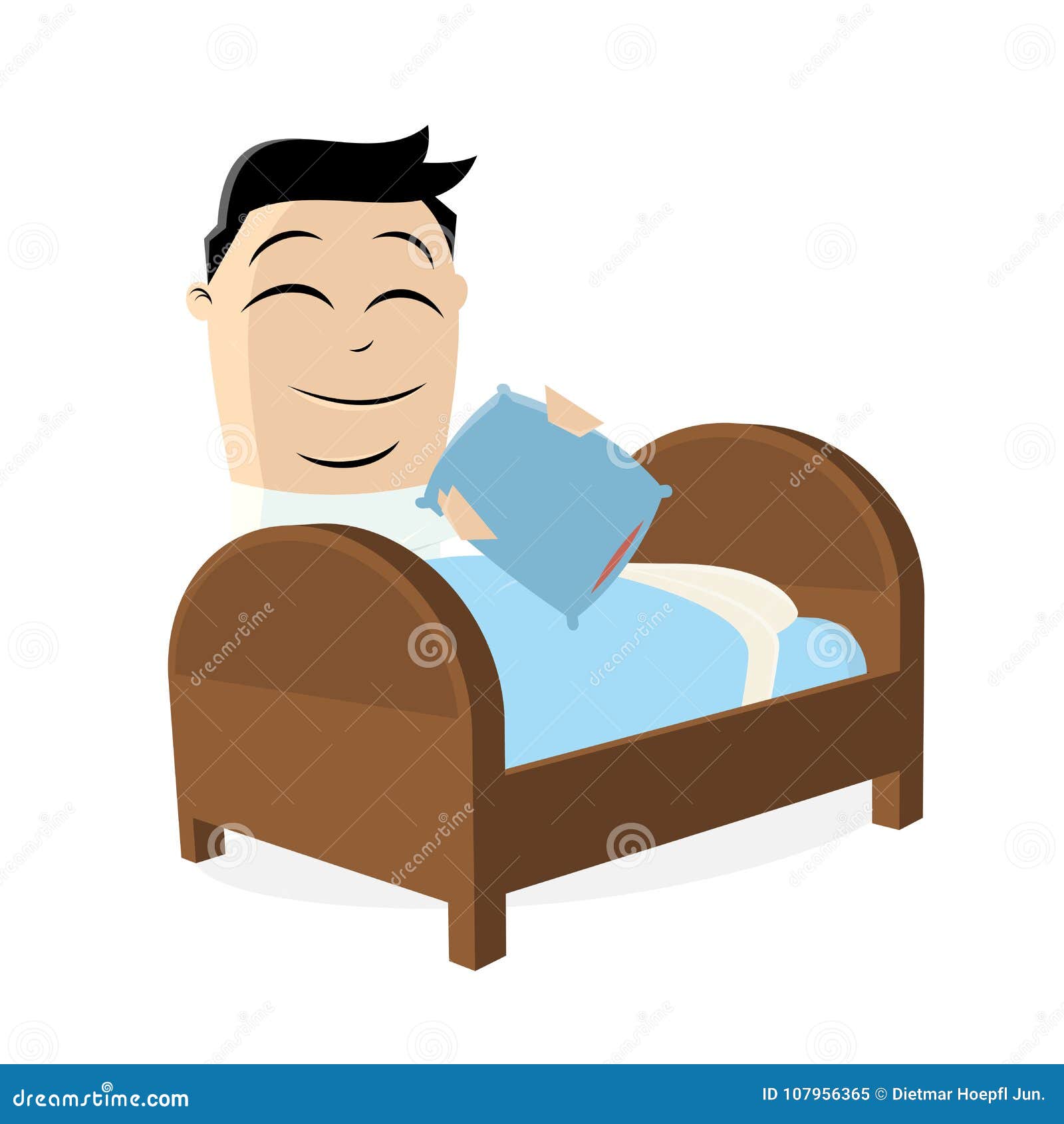 Funny man making the bed stock vector. Illustration of sleeping - 107956365