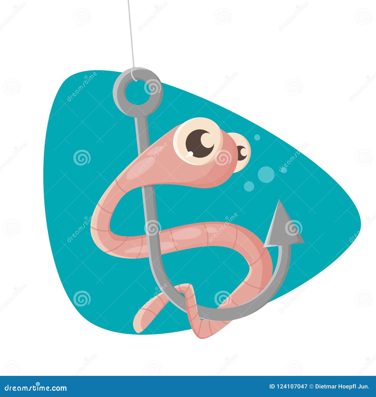 Funny worm on a hook stock vector. Illustration of graphic - 124107047