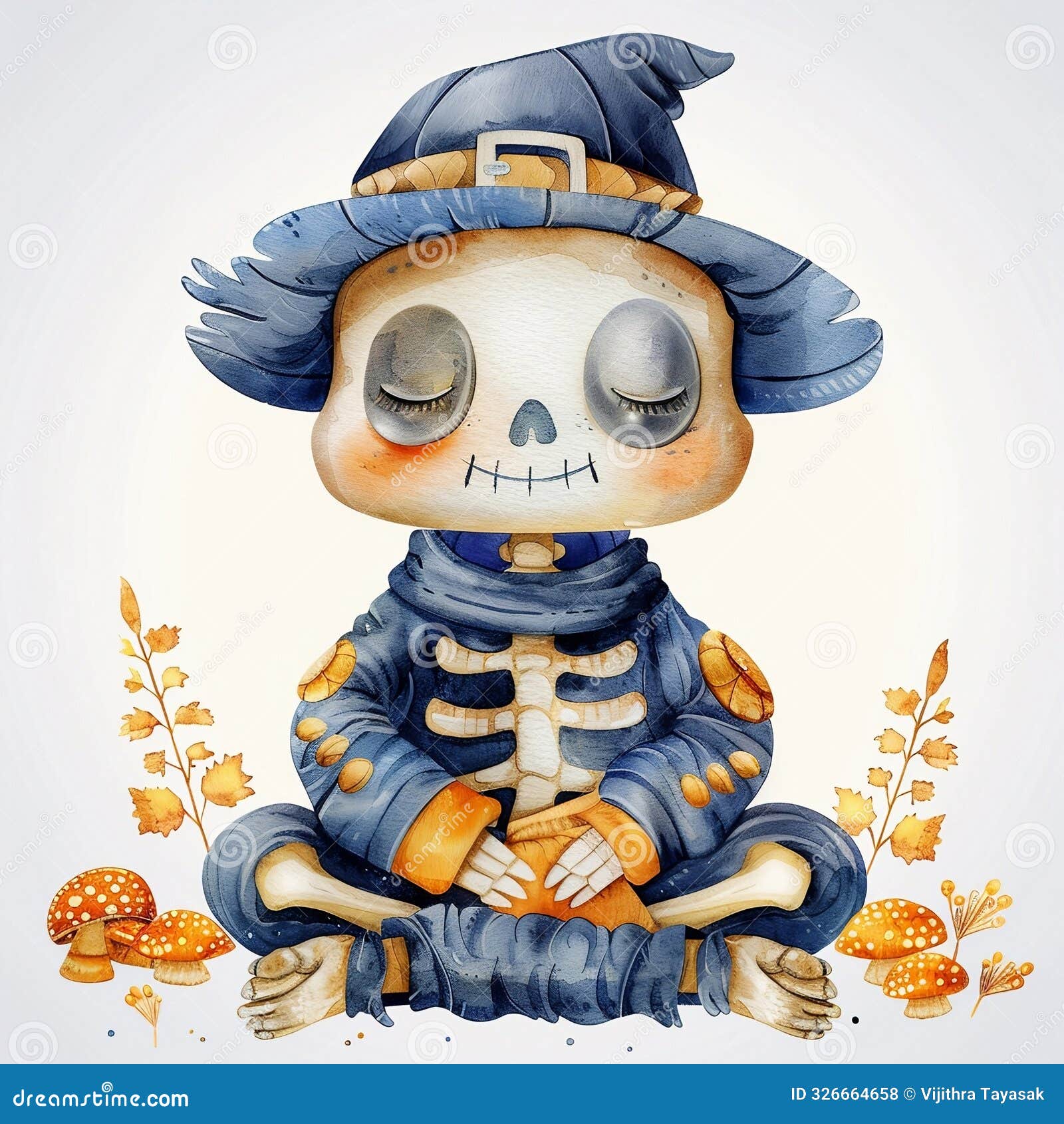Skeleton Ghost X-ray Halloween Watercolor Blue-yellow Tone Clip Art ...