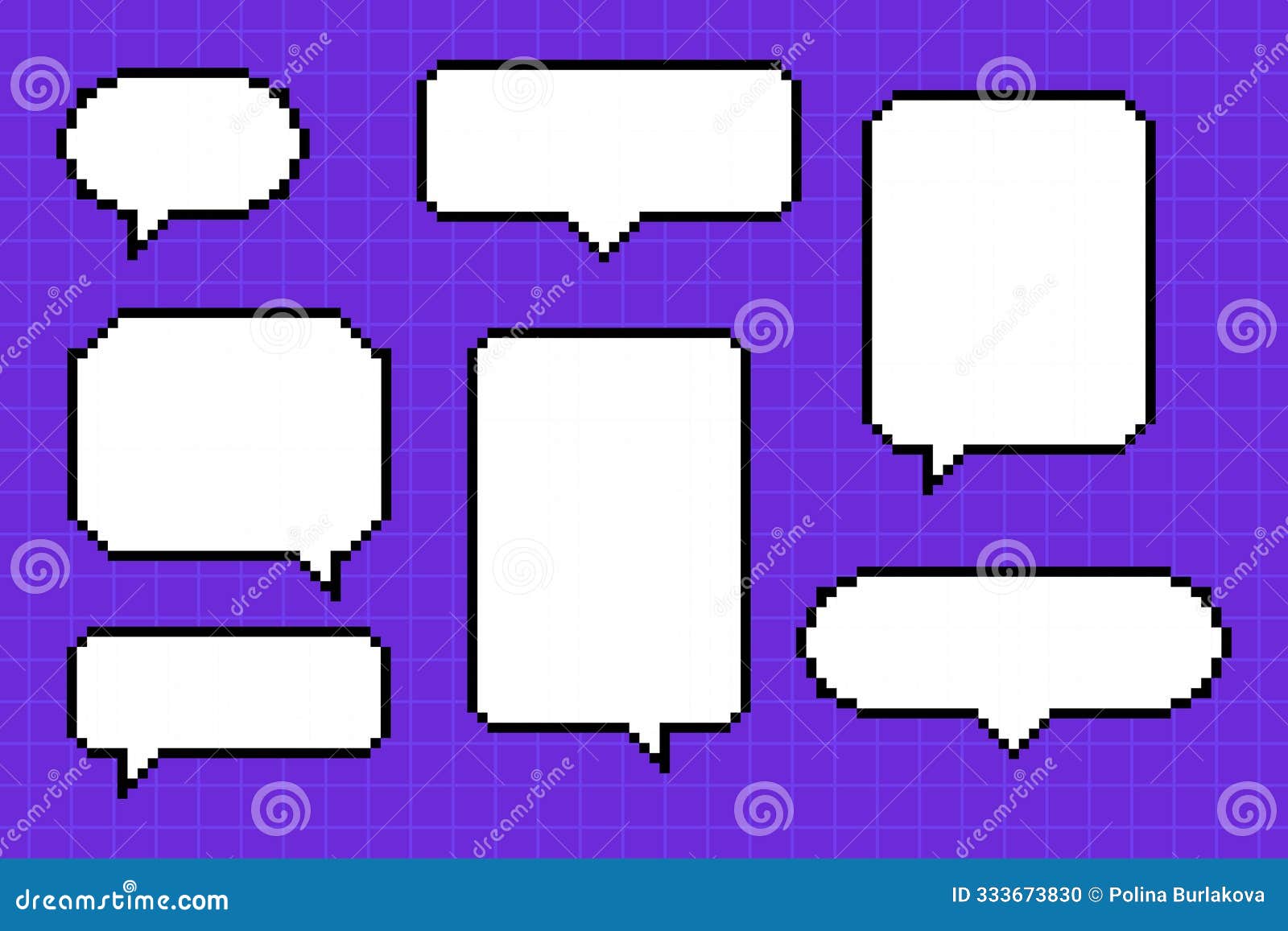 Clipart Set of Pixel Dialog Boxes in 8-bit Style on a Bright Purple ...