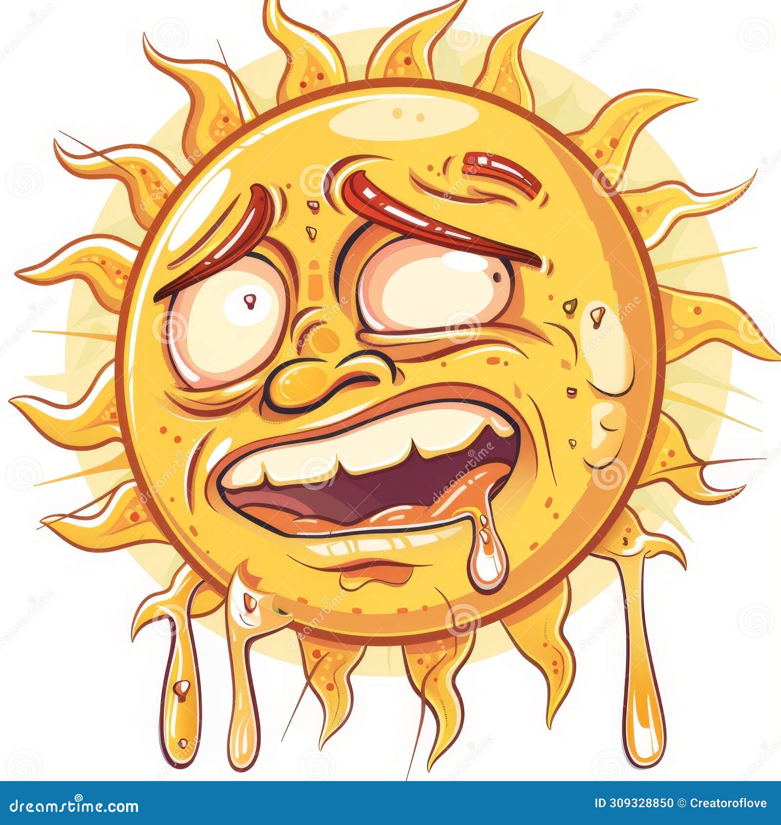 Clipart Of Sun Cartoon Feeling Sweaty White Background Stock ...