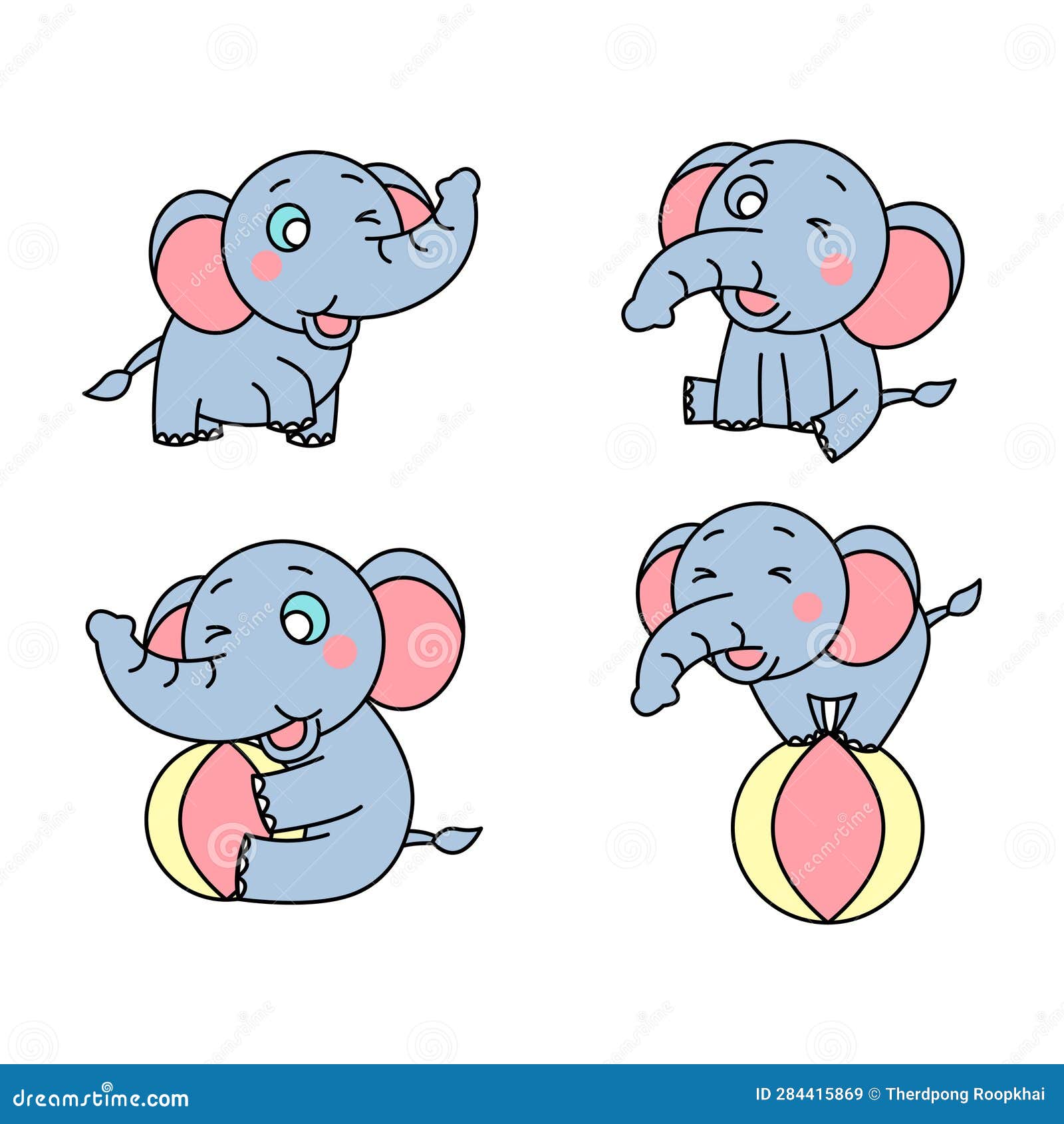 Cliparts of Cartoon Version of Cute Elephants Stock Vector ...