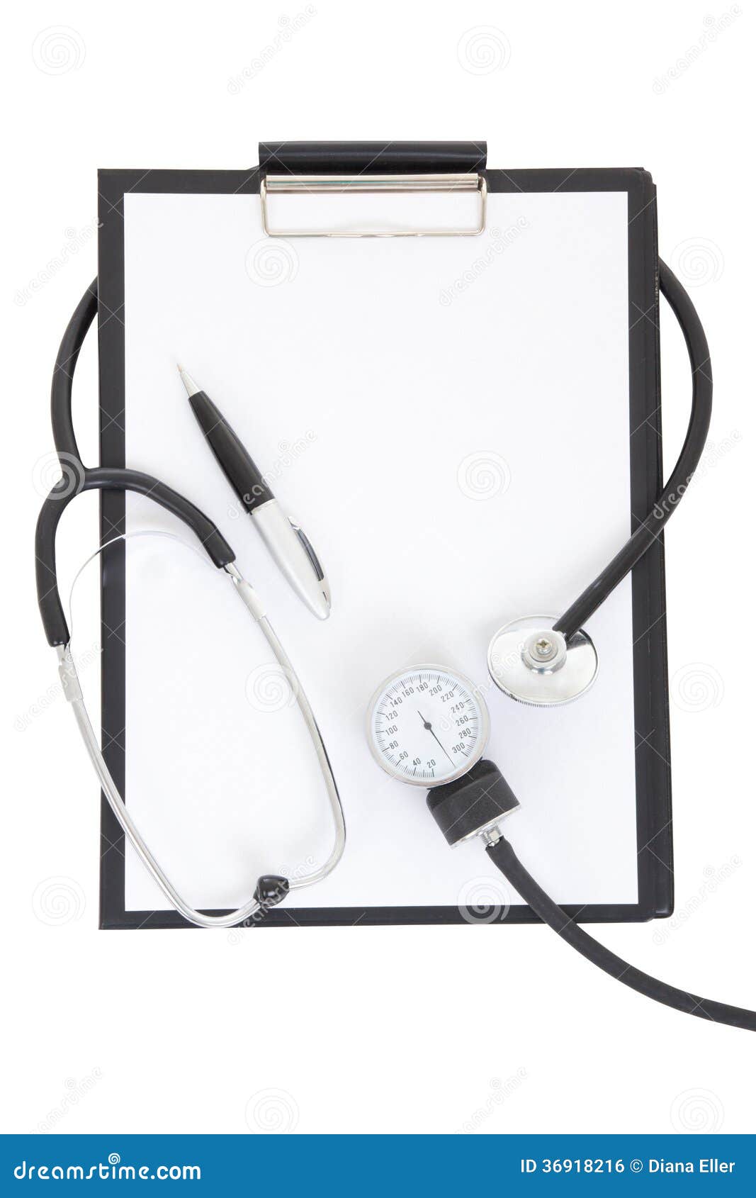 Clipboard With Blank Paper Sheet Stethoscope And Sphygmomanometer