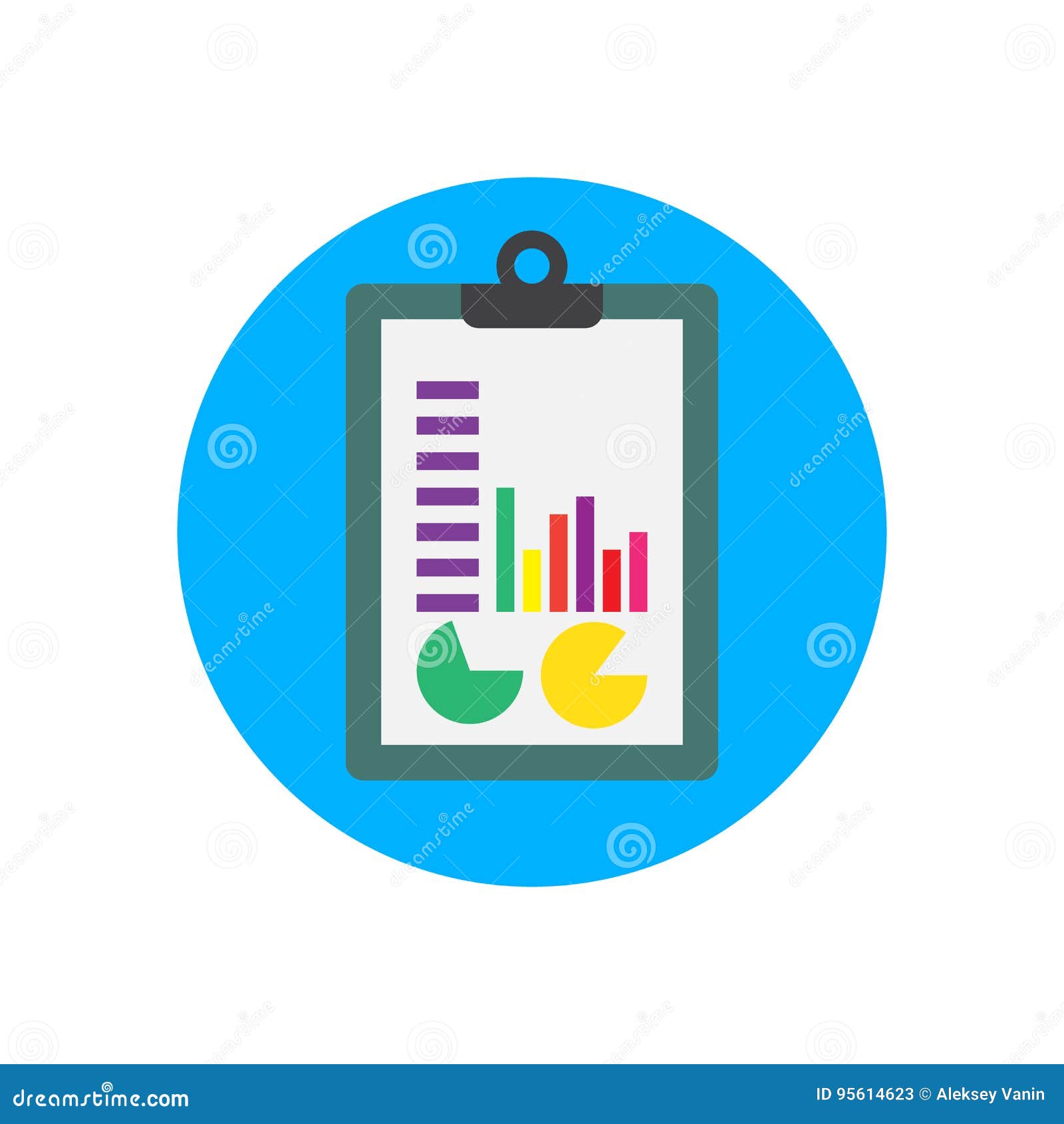 Clipboard and Charts Flat Icon. Round Colorful Button, Financial ... Clipboard and Charts Flat Icon. Round Colorful Button, Financial ...