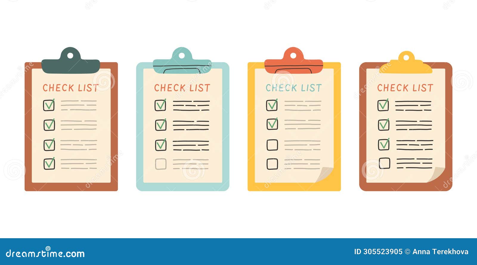 Clipboard with Check List Set. Completed Task List. Documents in a ...
