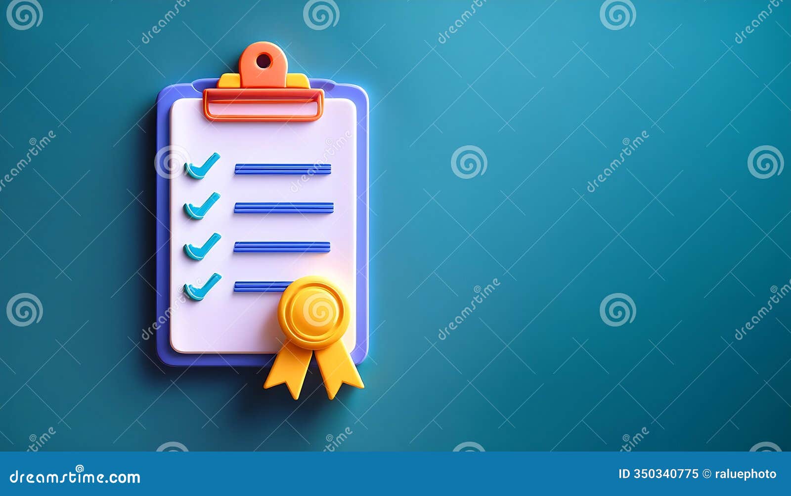 Clipboard with Check Marks and Golden Award Ribbon on a Table Stock ...