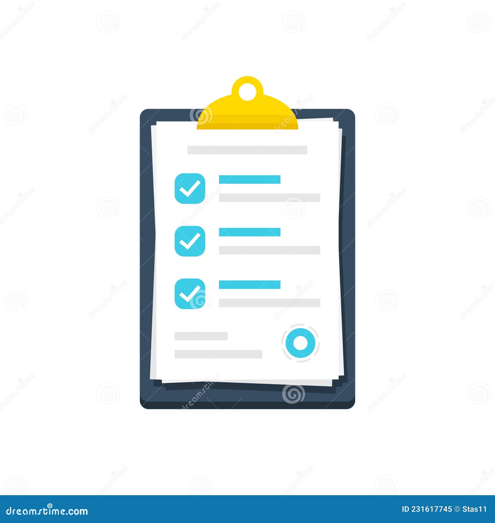 Clipboard With Checklist Document In A Flat Design. Checkmark Document ...
