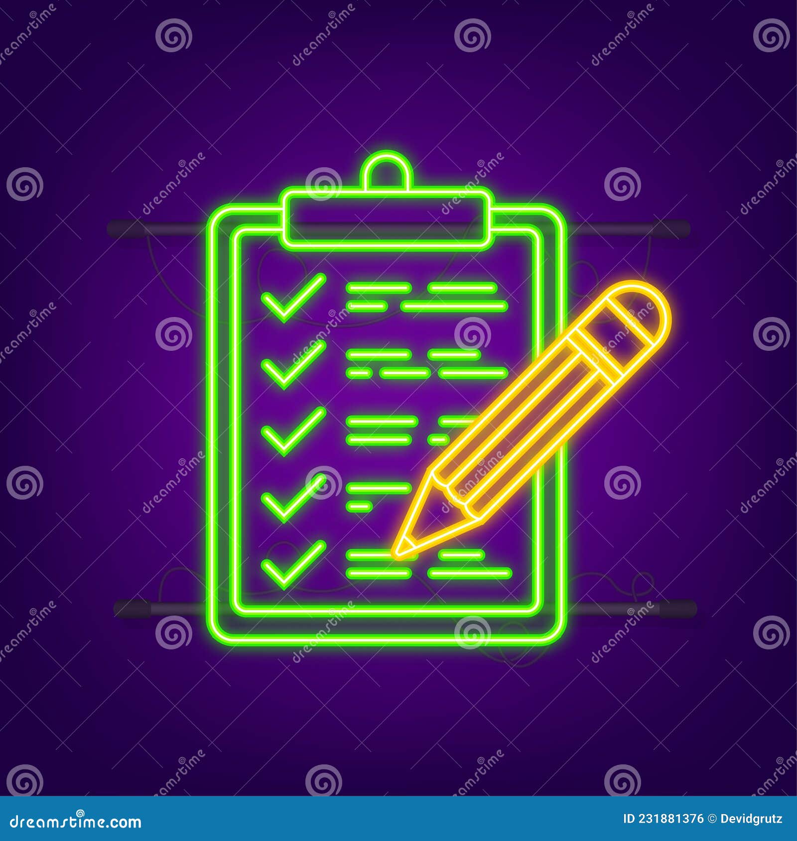 Clipboard with Checklist Icon. Neon Icon. Clipboard with Checklist Icon ...