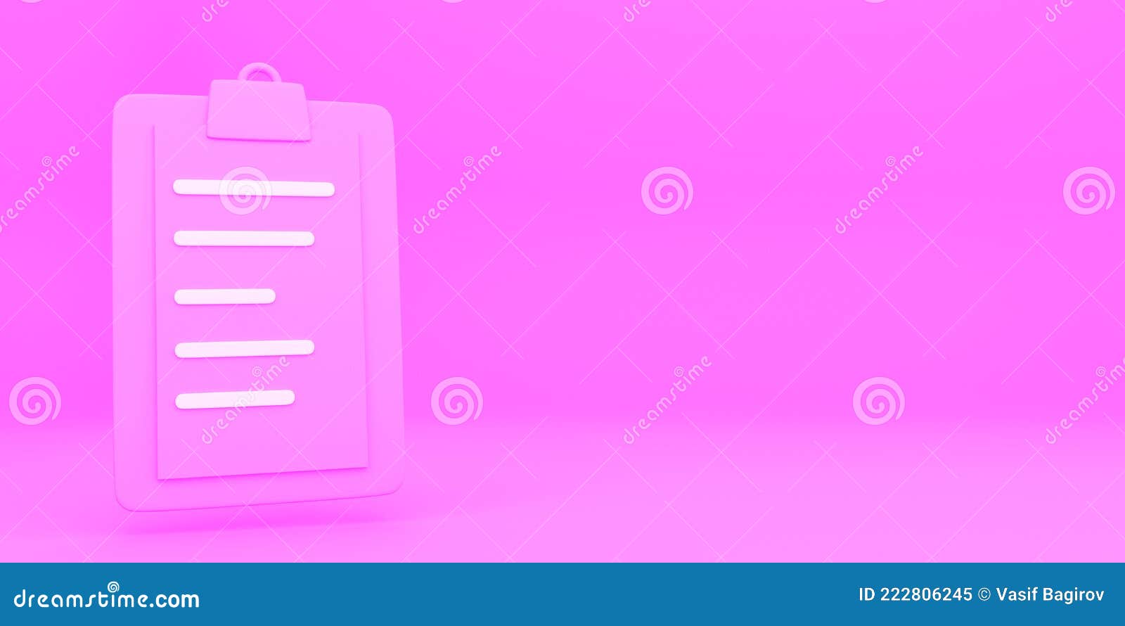 Clipboard Checklist Isolated. 3D Rendering Pink Background Stock ...