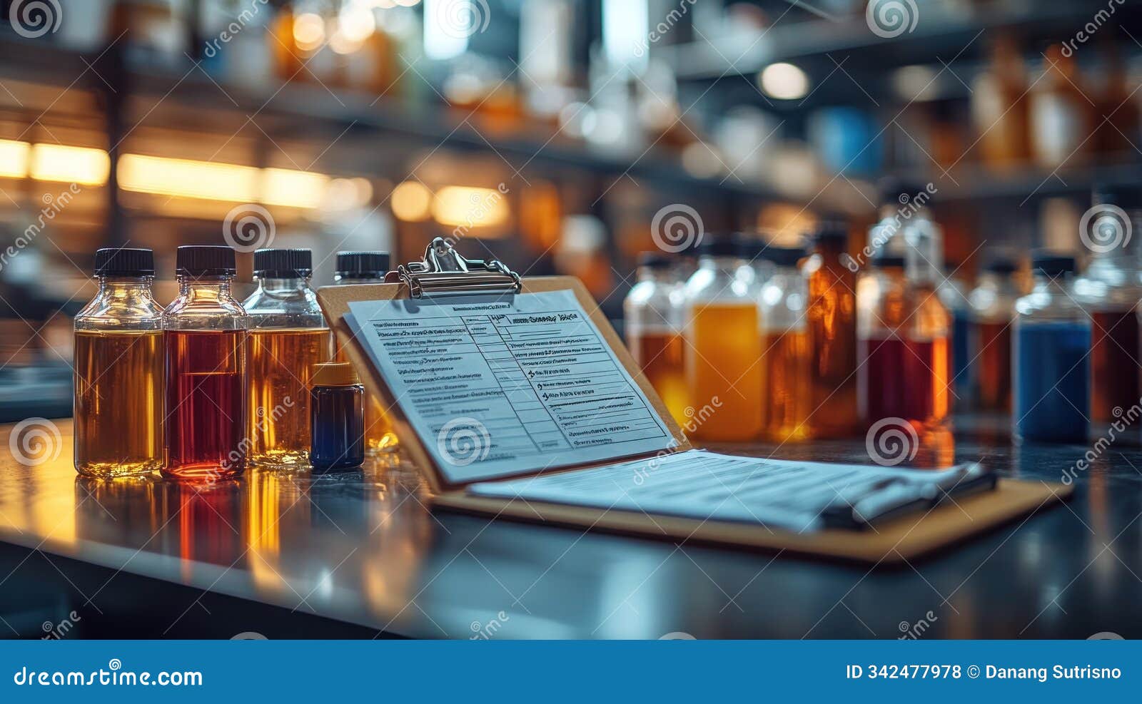 A Clipboard with a Checklist and a Pen Sits on a Laboratory Table with ...