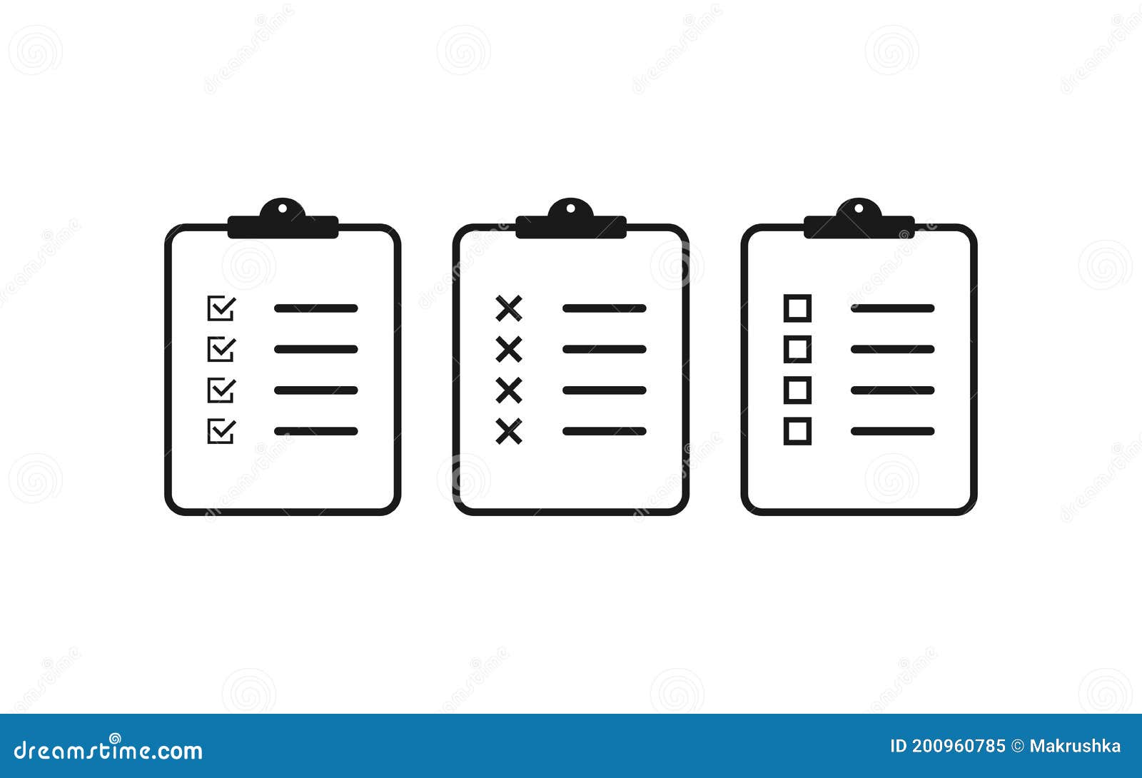 Clipboard with Checkmark, Cross and Empty Box. Checklist Document. Note ...