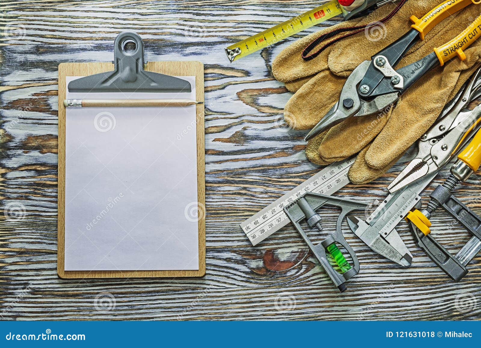 Clipboard Construction Tooling on Wooden Board Stock Photo - Image of ...