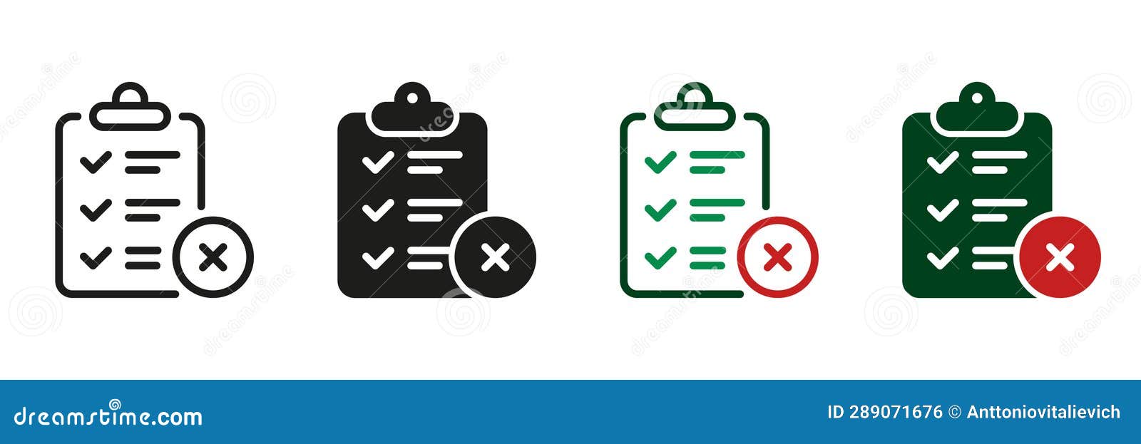 Clipboard with Cross, Delete Document Line and Silhouette Icon Set ...