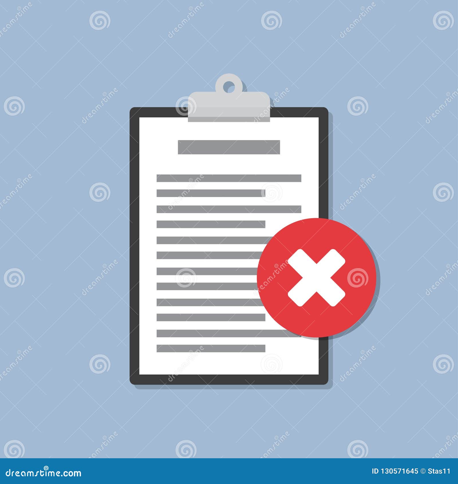 Clipboard with Document and Cross Icon in a Flat Design Stock Vector ...