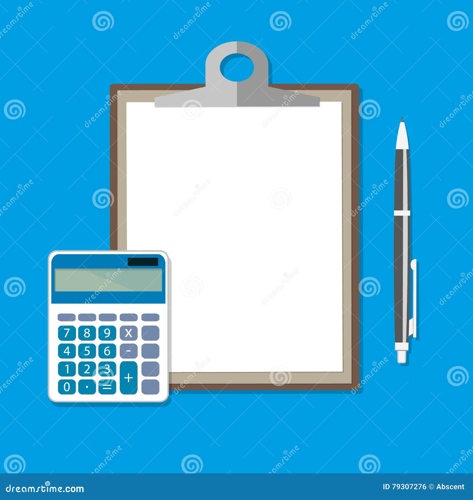 Clipboard with Empty Sheet, Calculator and Pen Stock Vector ...