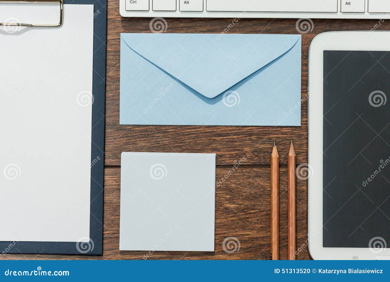 Clipboard, Envelope and Tablet Stock Photo - Image of card, design ...