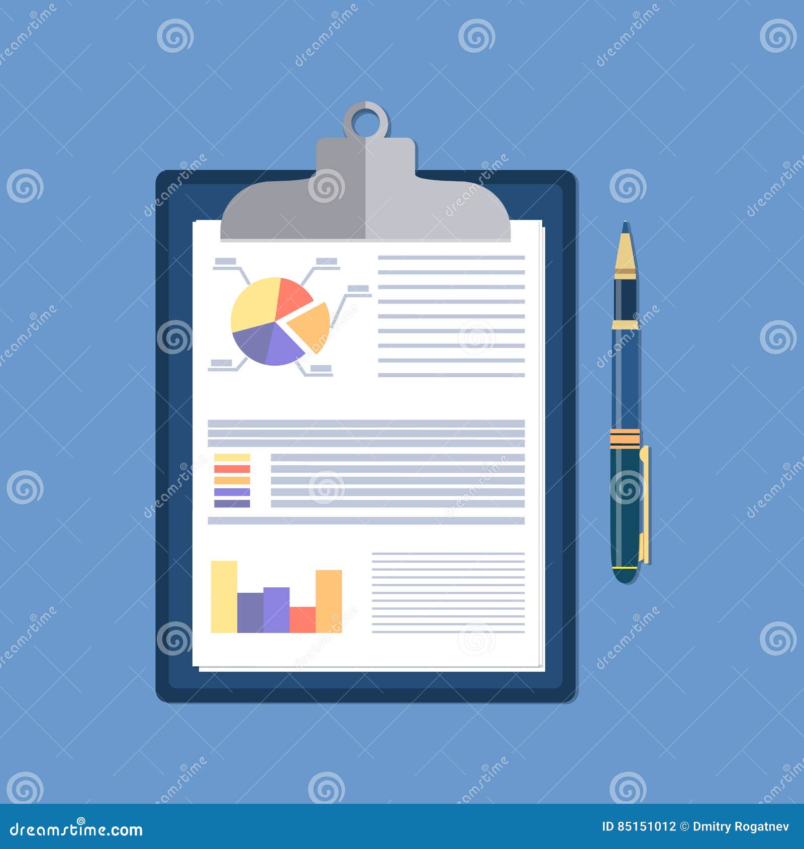 Clipboard with Financial Reports and Pen. Stock Vector - Illustration ...