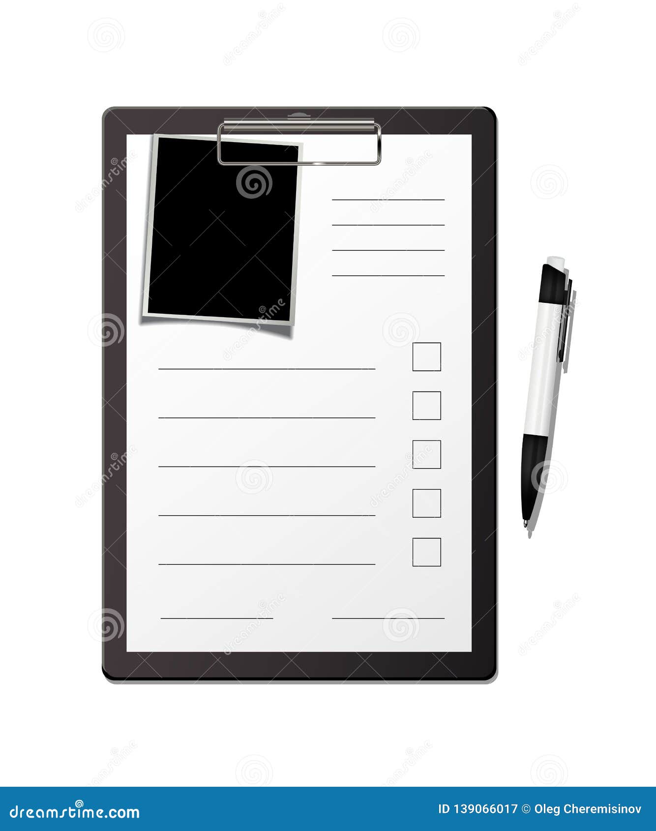 Clipboard with Form, Pen and Photo Template. Vector Questionnaire or ...