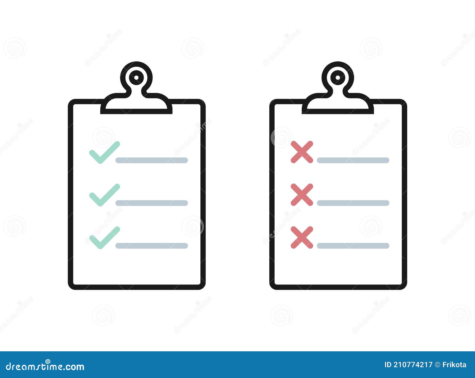 Clipboard Icon Set. Check Mark and Cross Mark on Check List. Vector ...