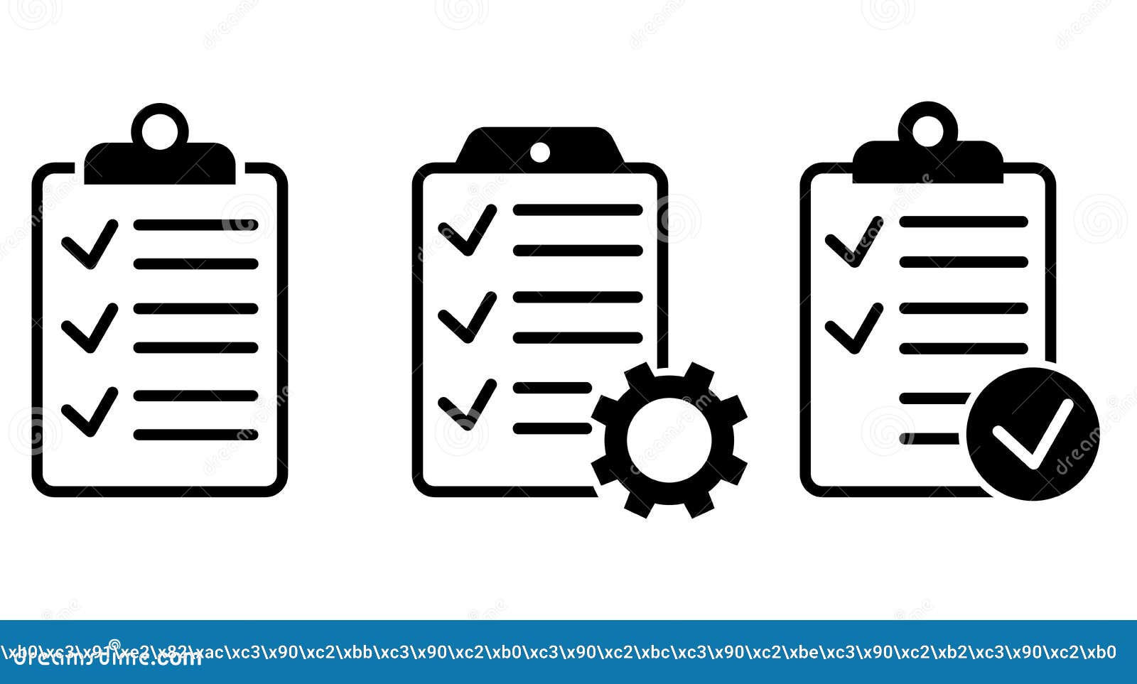 Clipboard Icon Set. Checklist with Gear, Checkmarks and Magnify Glass ...