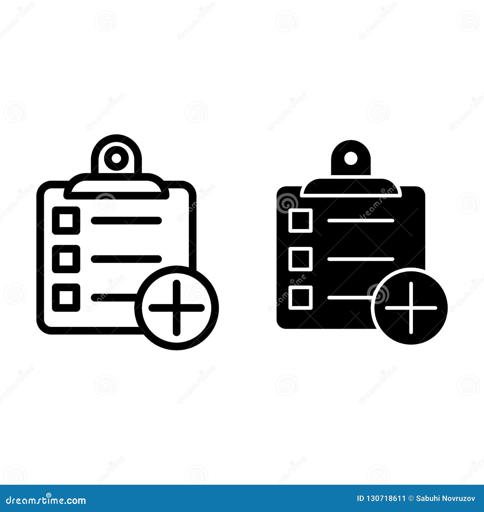 Clipboard with Plus Sign Line and Glyph Icon. Questionnaire with Plus ...