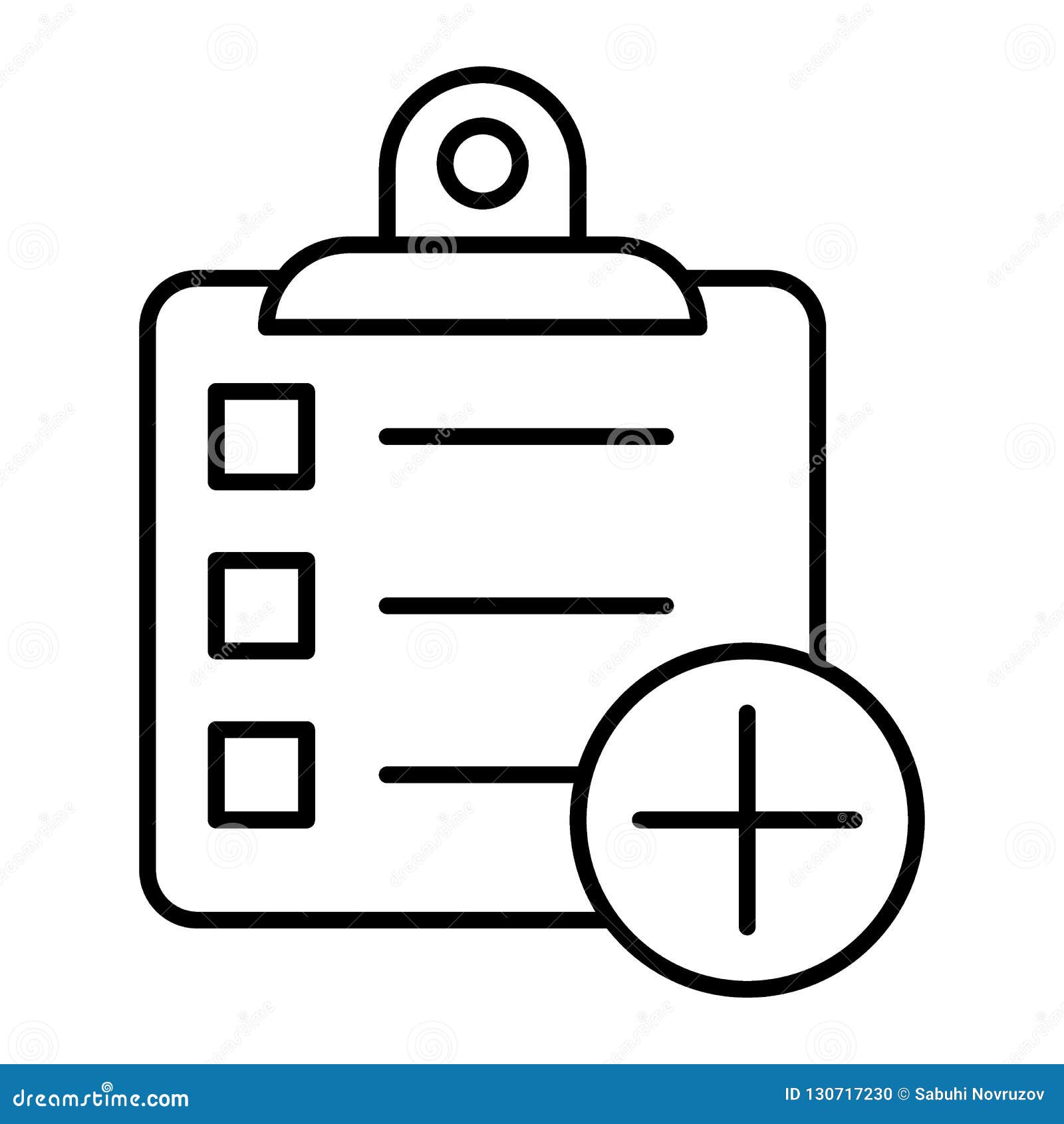 Clipboard with Plus Sign Thin Line Icon. Questionnaire with Plus Vector ...