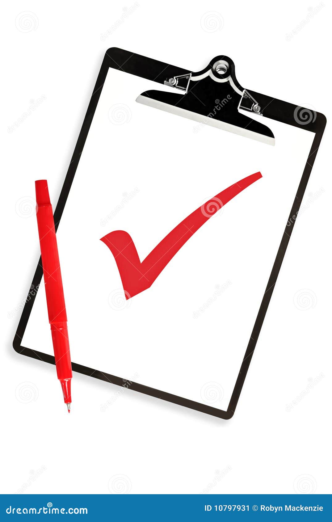 Clipboard with Red Tick and Pen Stock Illustration - Illustration of ...