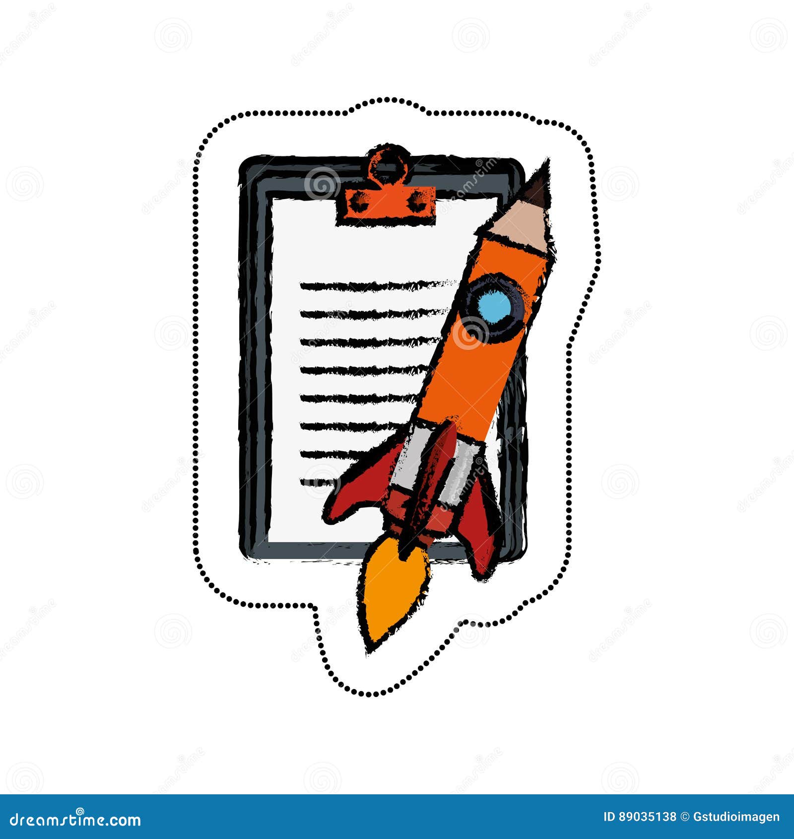 Clipboard with Rocket Pencil Isolated Icon Stock Illustration ...