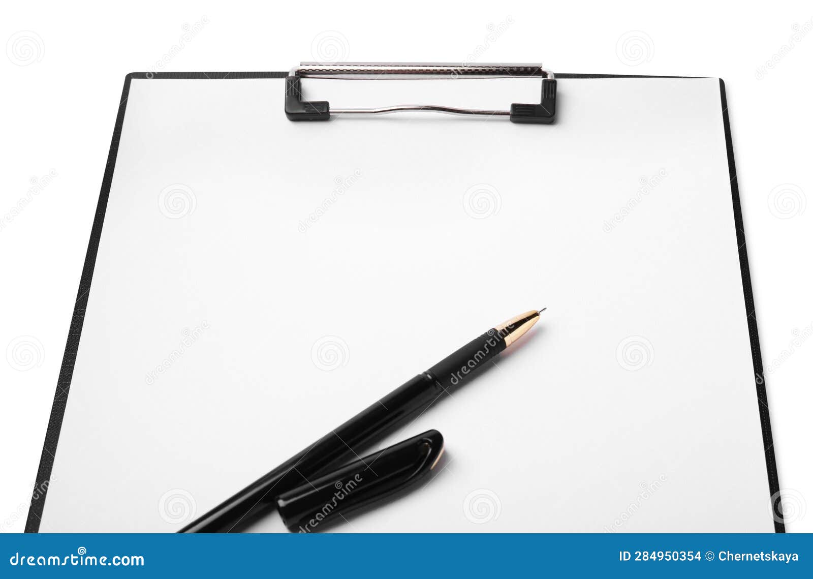Clipboard with Sheet of Paper and Pen Isolated on White Stock Photo ...