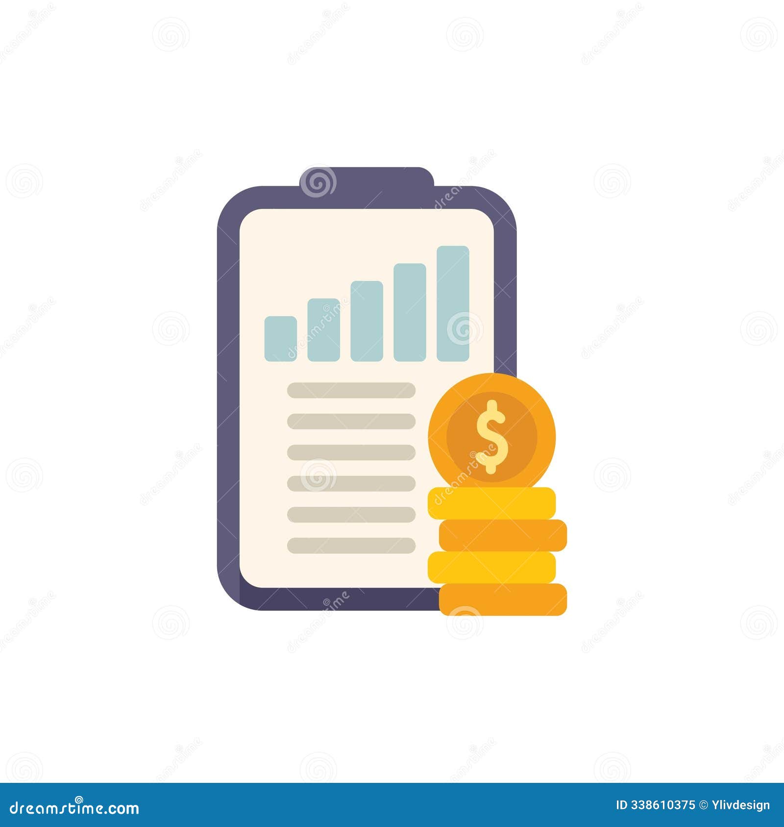 Clipboard Showing Growing Statistics Chart with Increasing Coins Stack ...