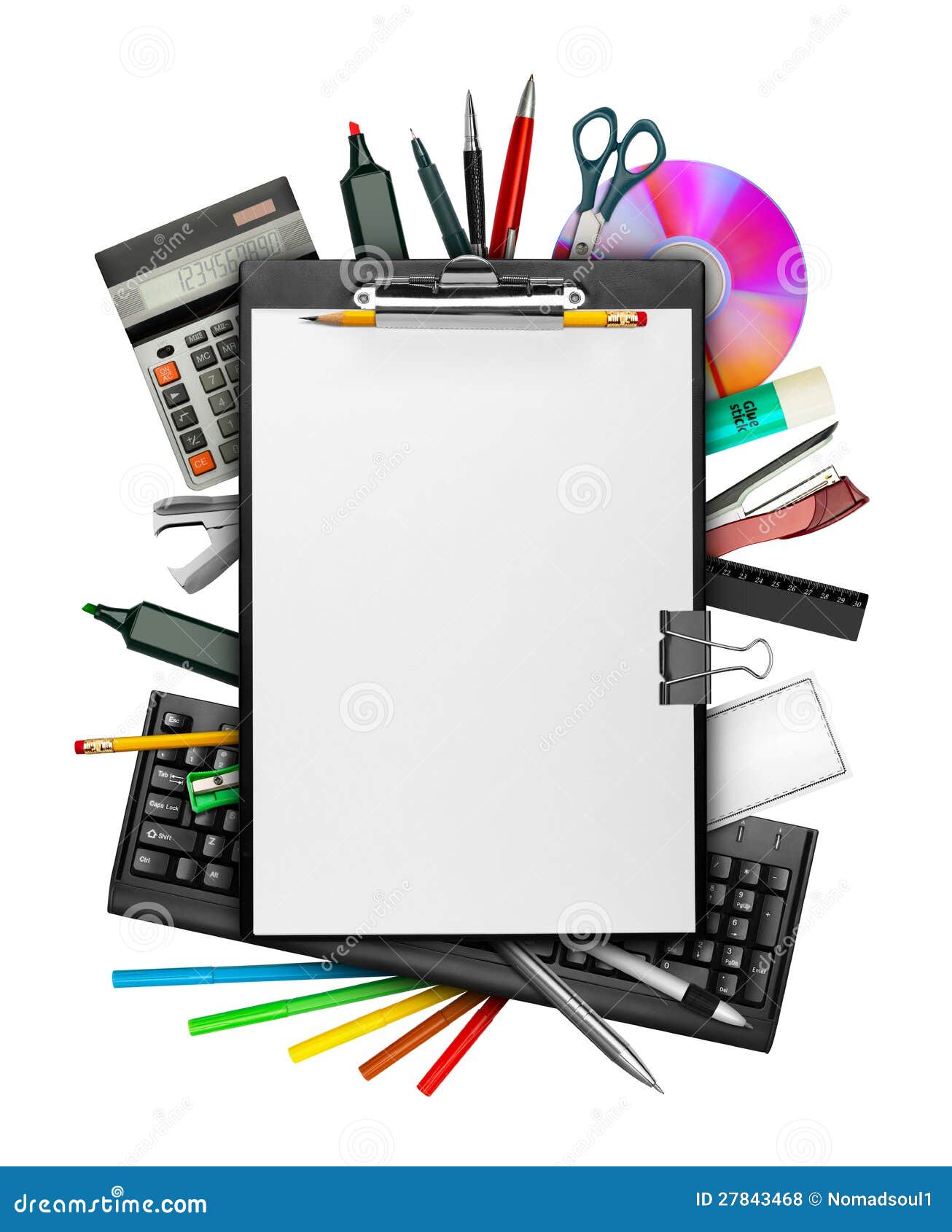 Clipboard and stationery stock photo. Image of isolated - 27843468