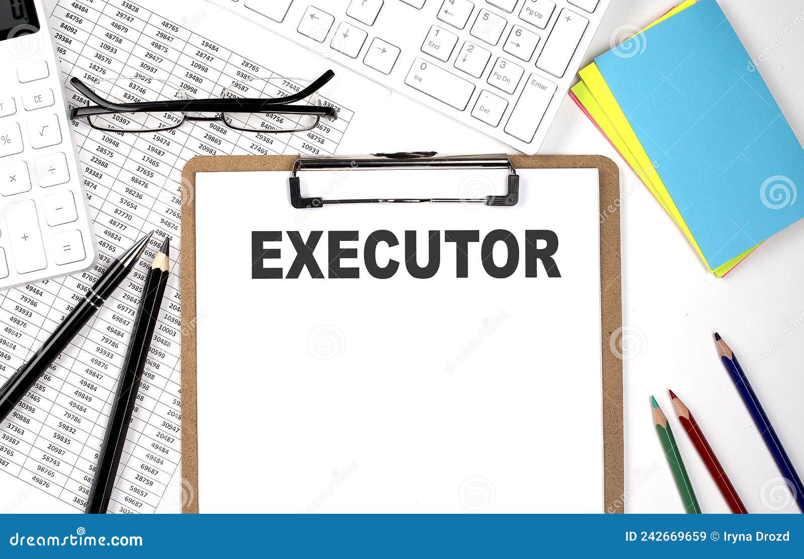 Clipboard with Text EXECUTOR Keyboard and Chart on White Background ...