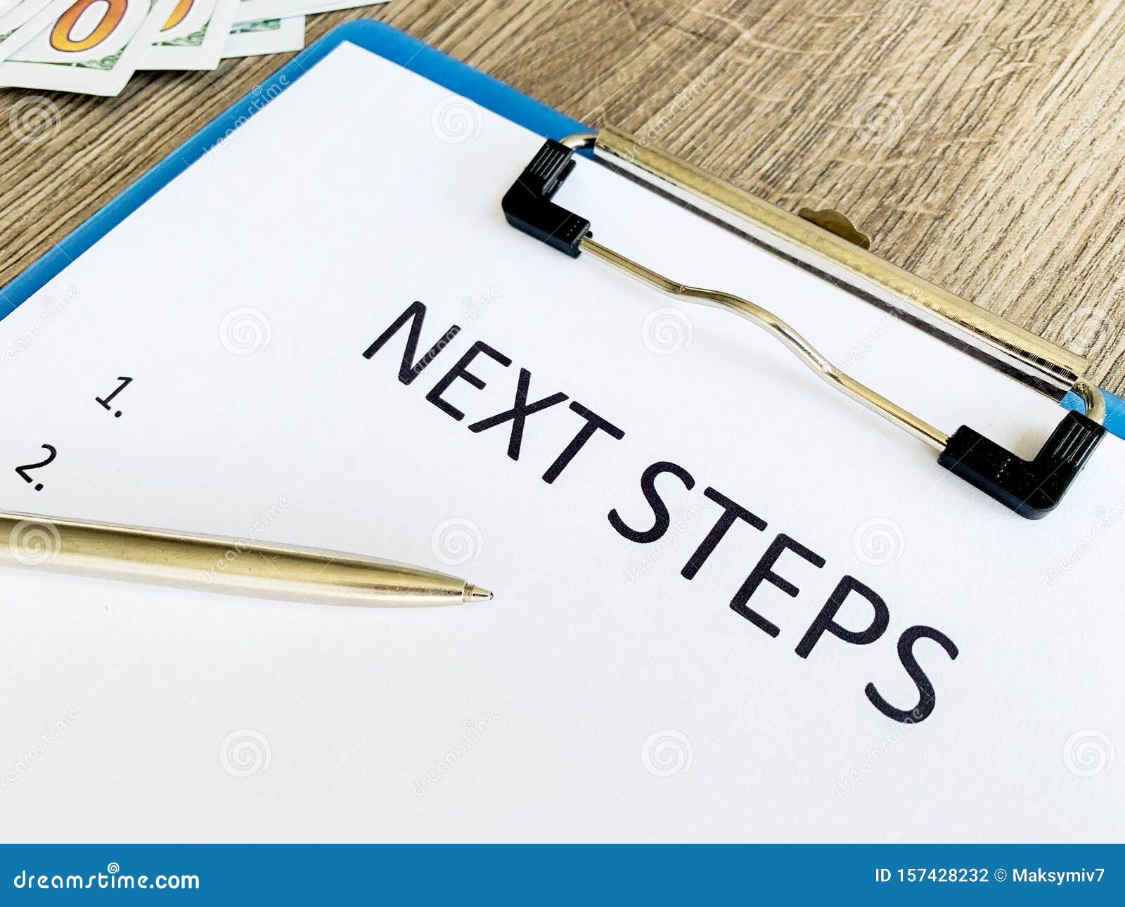 Clipboard with Text Next Step on Wood Desk. Stock Photo - Image of ...