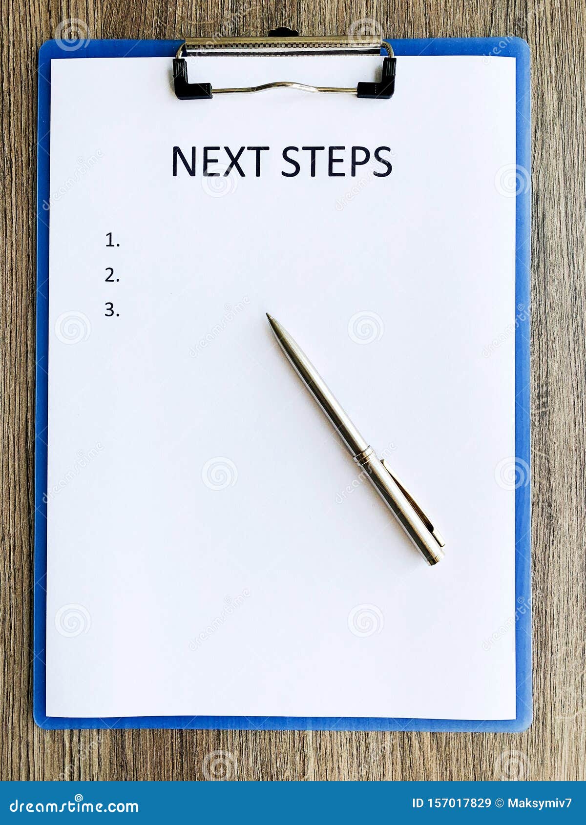 Clipboard with Text Next Step on Wood Desk. Stock Image - Image of page ...