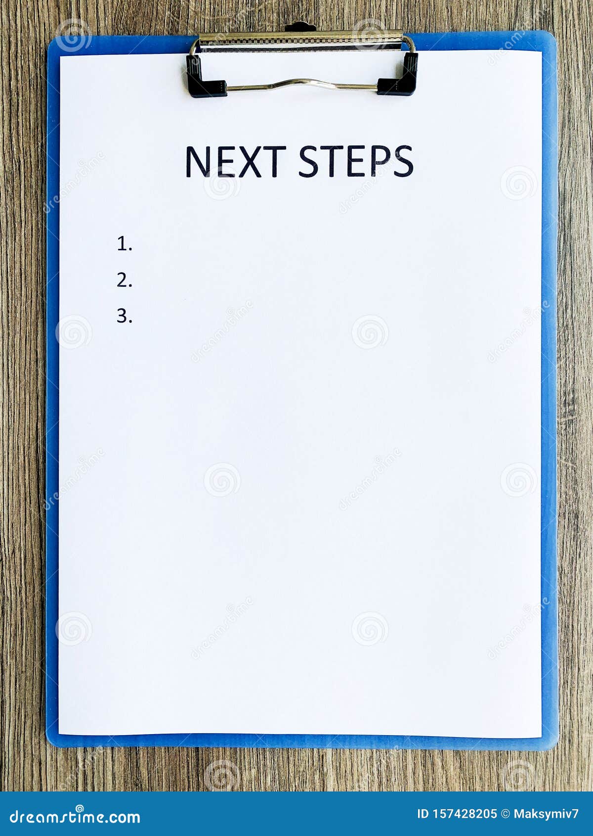 Clipboard with Text Next Step on Wood Desk. Stock Image - Image of move ...