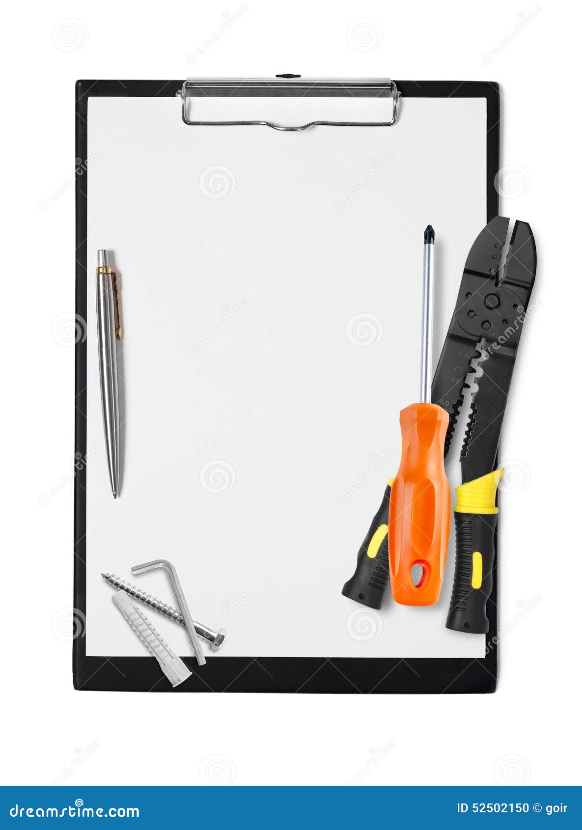 Clipboard with Tools and Pen Stock Photo - Image of carpentry, work ...
