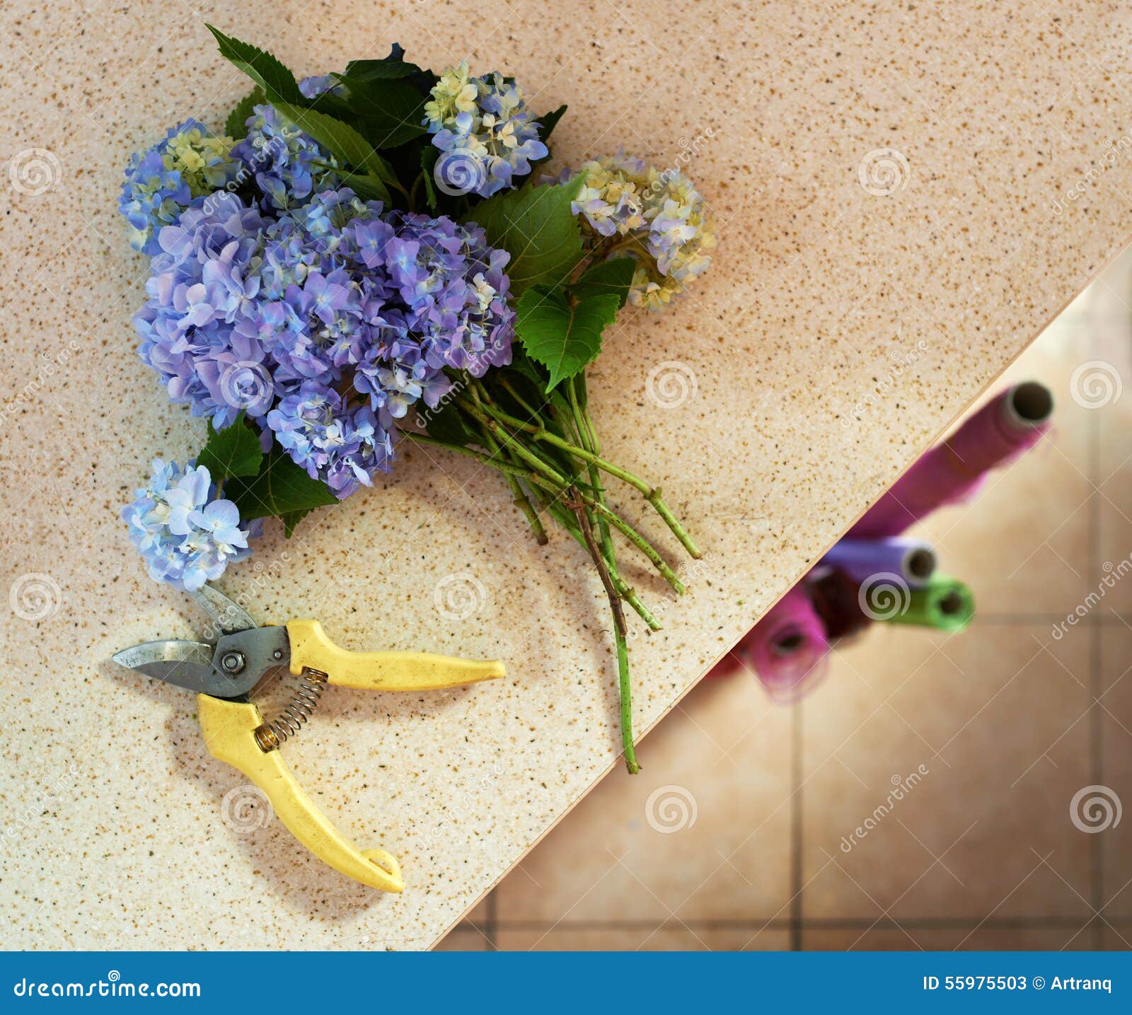 Clipped with Shears Bouquet on Table Stock Image - Image of planting ...