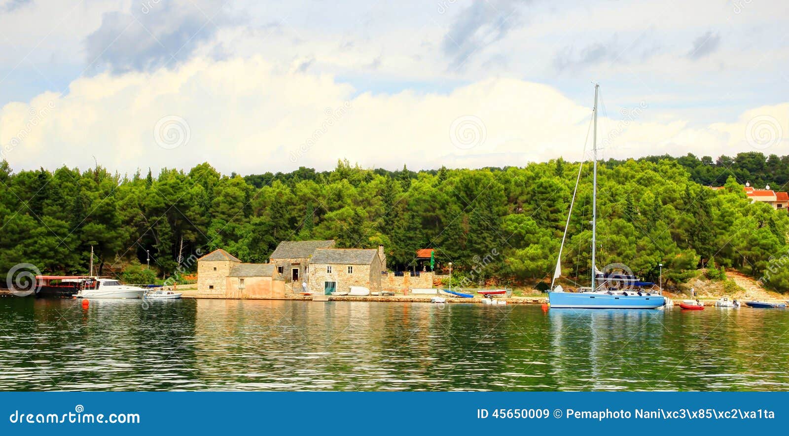 Clipper is Harbouring in Small Harbour Stock Image - Image of palms ...