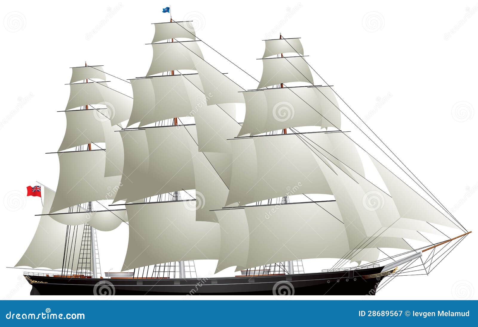 Clipper Sailing Ship, Tea Clipper Stock Vector - Illustration of vessel ...