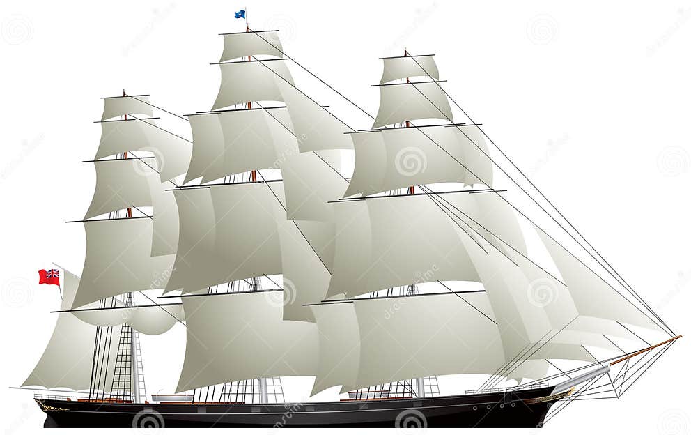 Clipper Sailing Ship, Tea Clipper Stock Vector - Illustration of vessel ...