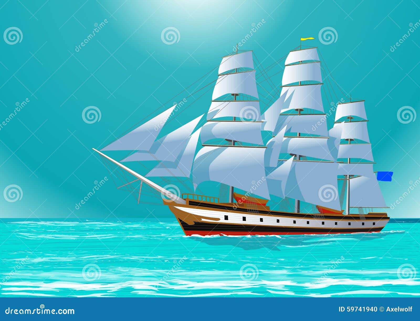Clipper Sailing Tall Ship, Illustration Stock Illustration ...