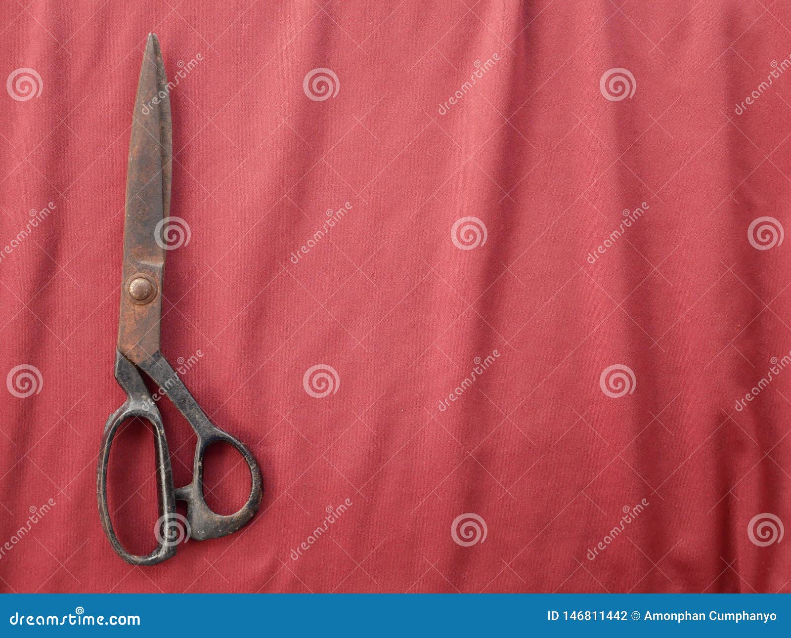 Old Scissors on Silk Fabric Background Stock Photo - Image of closeup ...