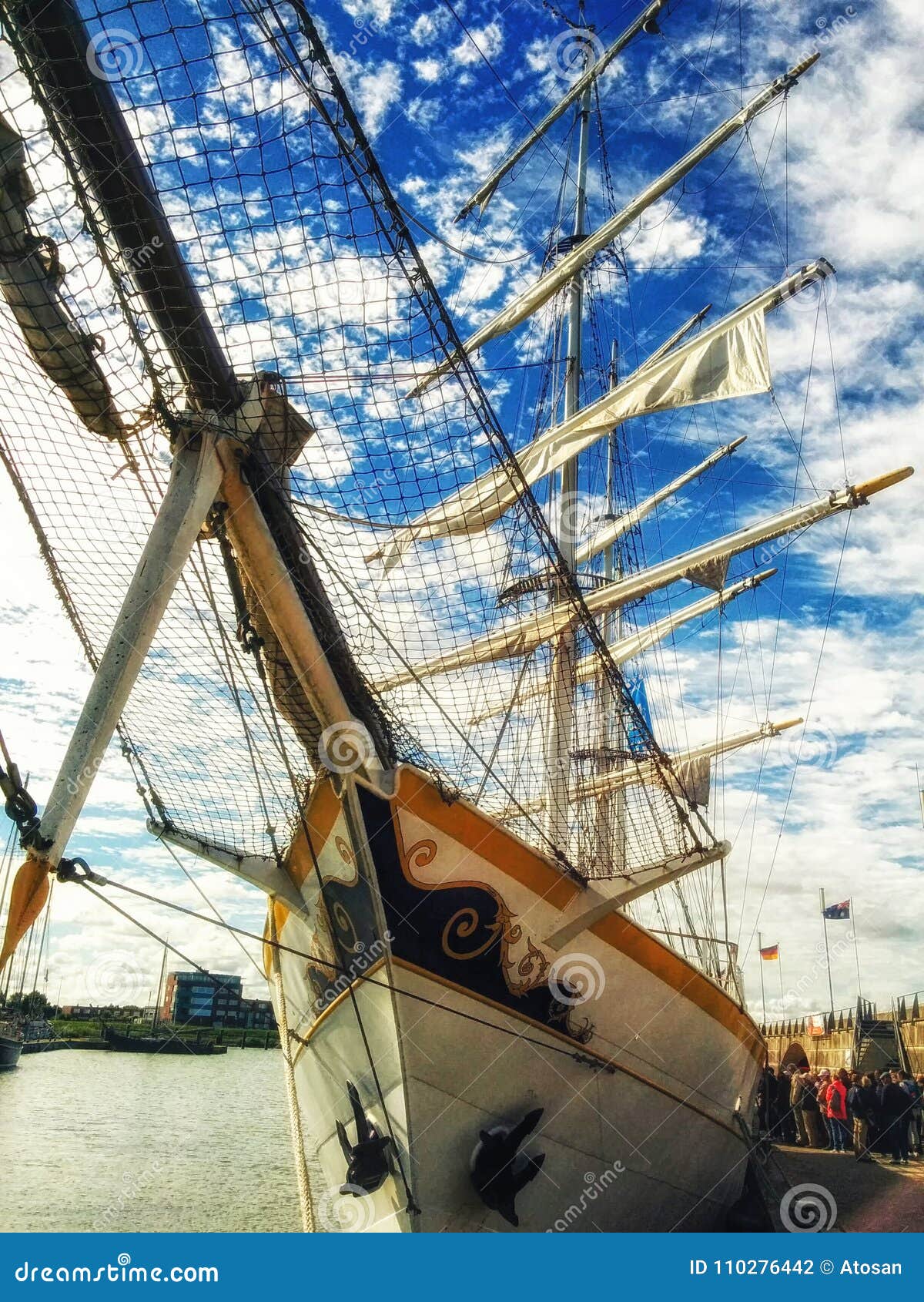 Clipper Ship with Sails Rolled Up Stock Photo - Image of high, england ...