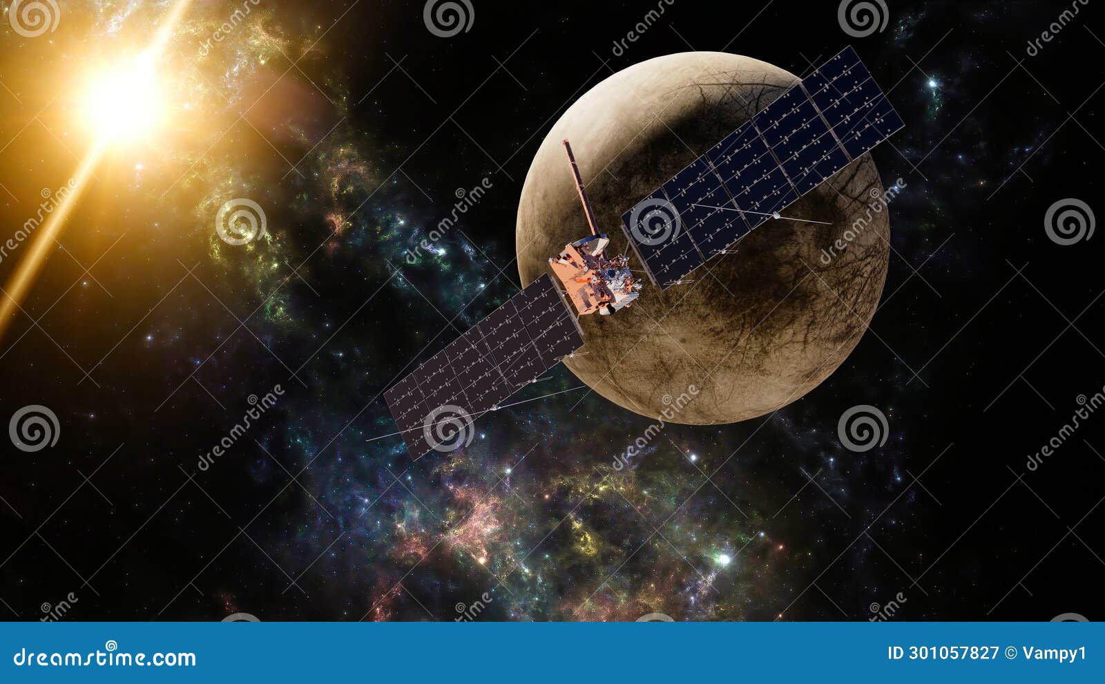 Clipper Spacecraft on a Flyby Over Europas Surface. Jupiter Moon Stock ... Clipper Spacecraft on a Flyby Over Europas Surface. Jupiter Moon Stock ...