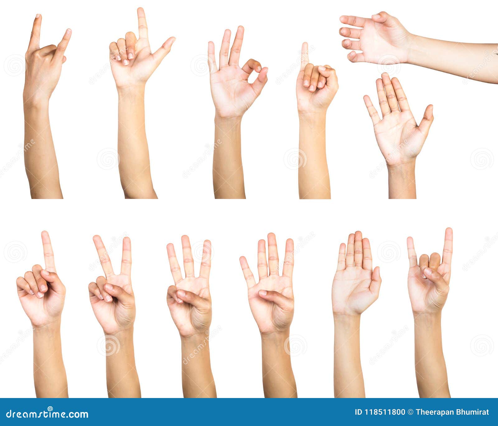Clipping Path of Multiple Female Hand Gesture Isolated on White Stock ...