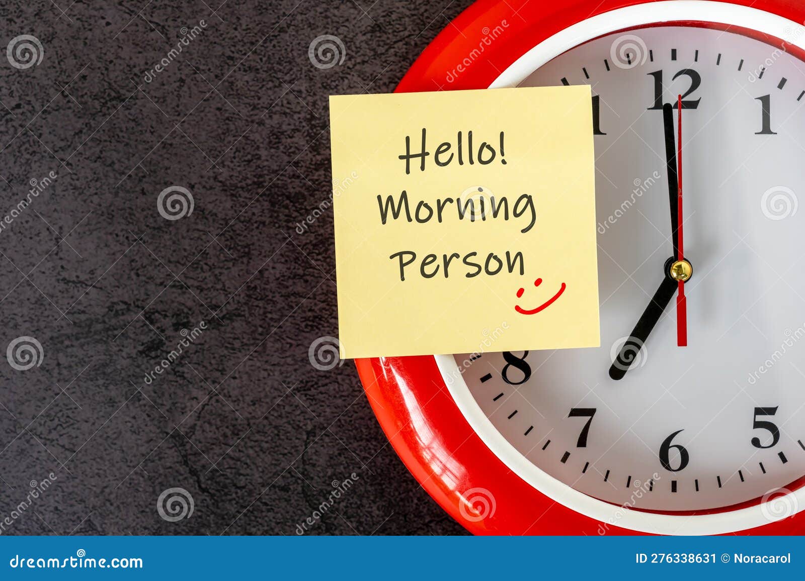 Clock and Adhesive Note with Text and Smiling Icon - Hello Morning ...