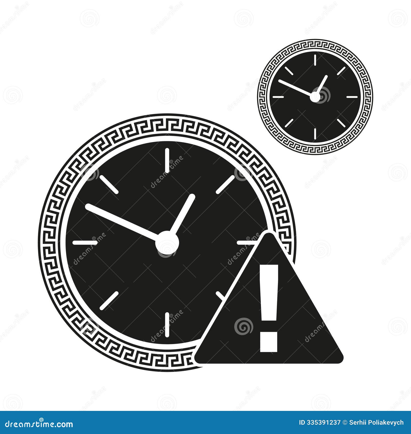 Clock with Alert Symbol. Black and White Design. Time Warning with ...